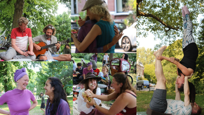 Community potluck diner in het park +muziek maken en acro jam - Hipsy